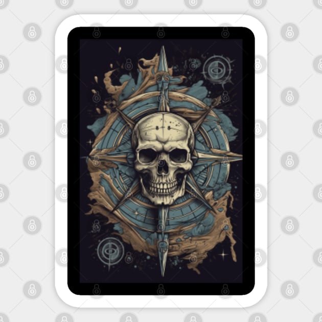 Cartoon Compass Rose Skull Skull Sticker Teepublic